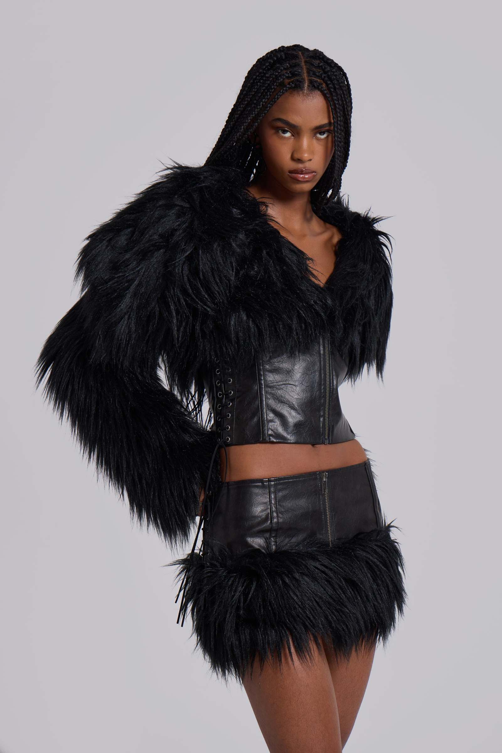 Viera Faux Fur and Leather Mini Skirt | Jaded London | Clothing