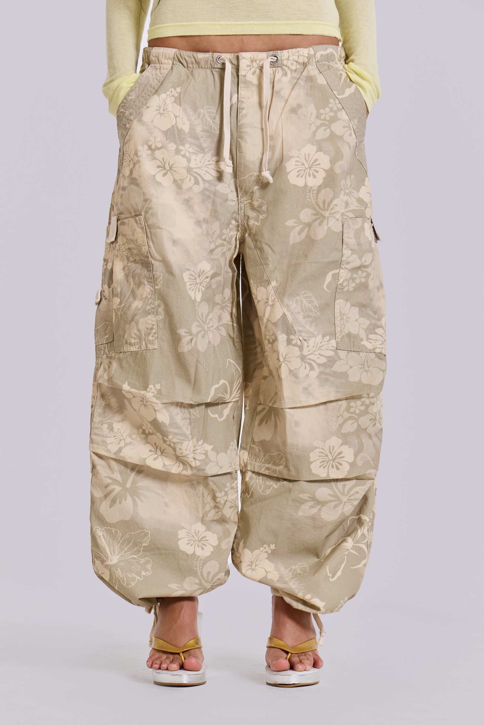 Shop Hibiscus Bloom Parachute Cargo Pants | Jaded London | Clothing