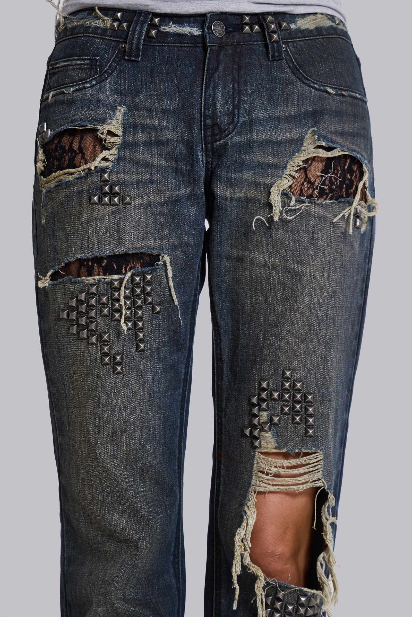 Tori Distressed Lace Low Rise Bootcut Jeans | Jaded London | Clothing