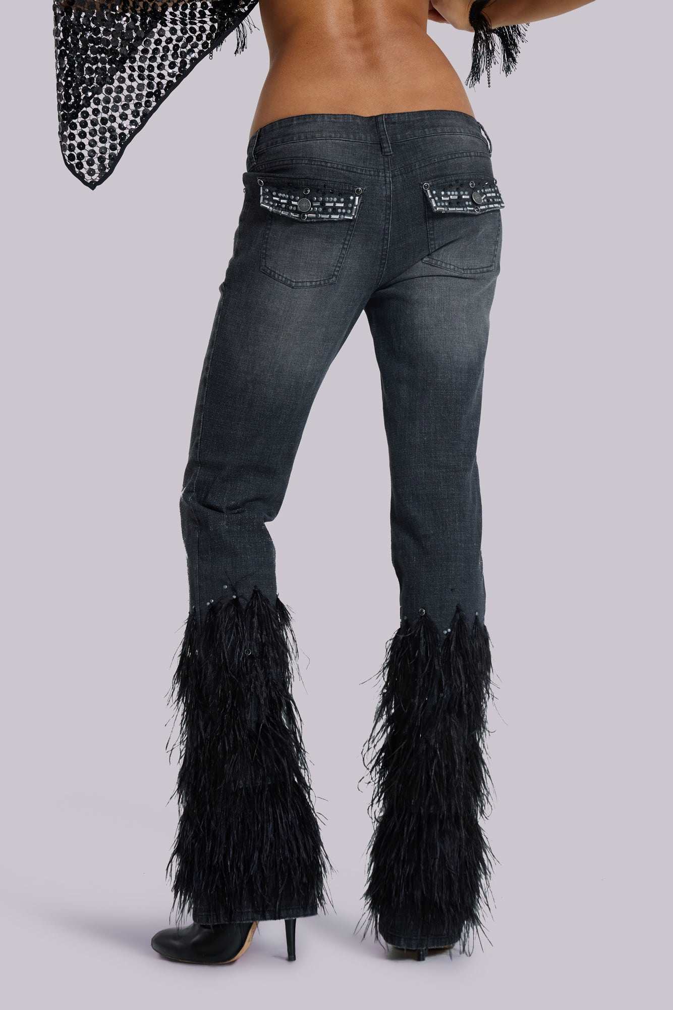 Heron Bootcut Cooper Jeans with Real Feather | Jaded London