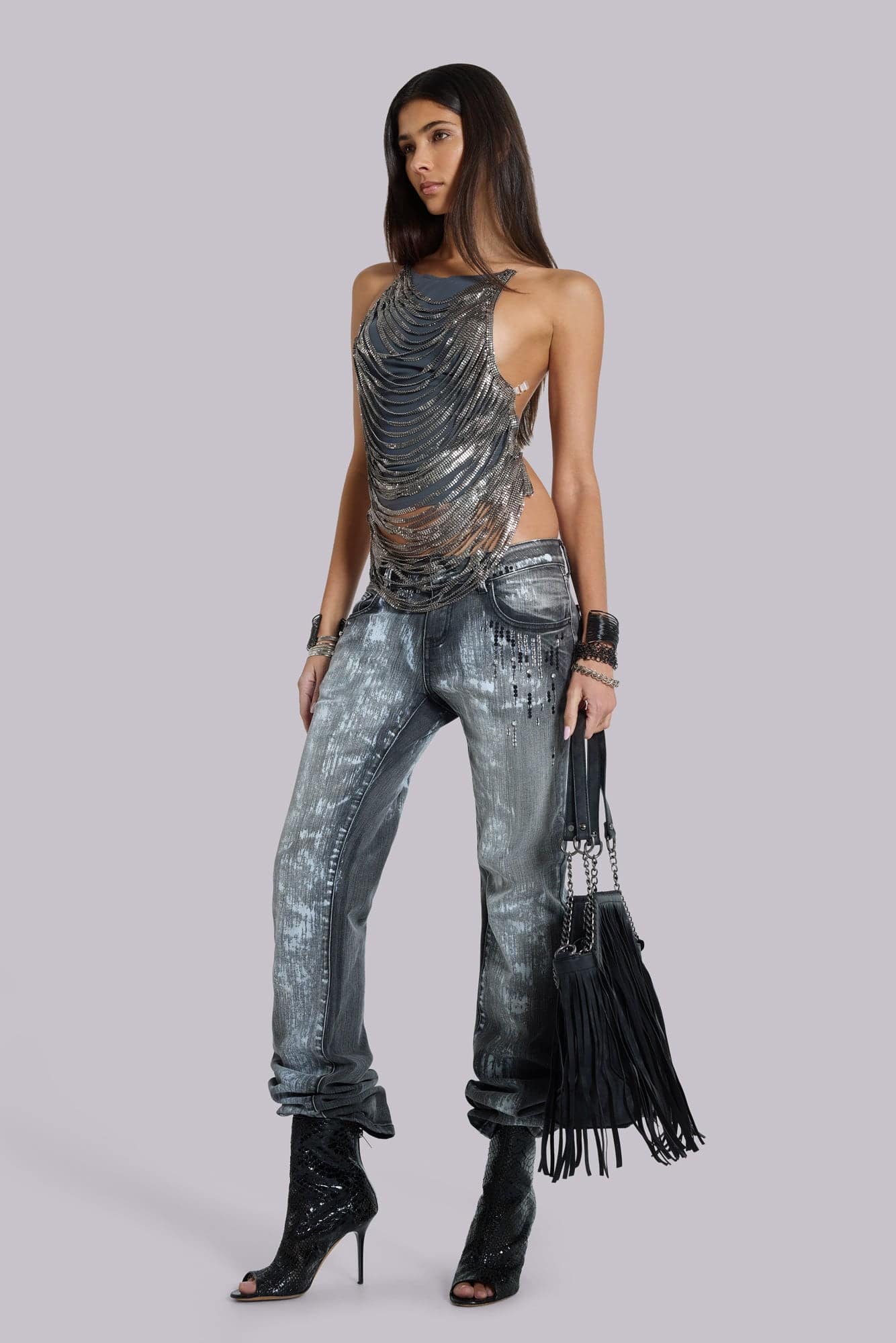 Strings Attached Backless Top in Chainmail | Jaded London | Clothing