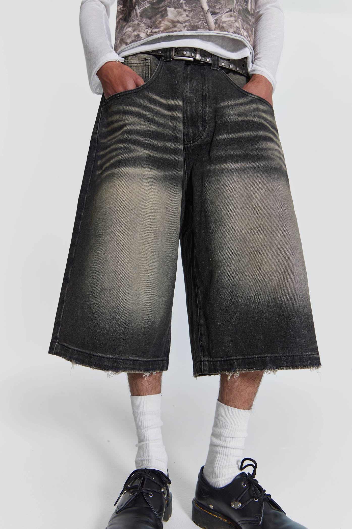 Shop Washed Black Colossus Jorts | Jaded London | Clothing