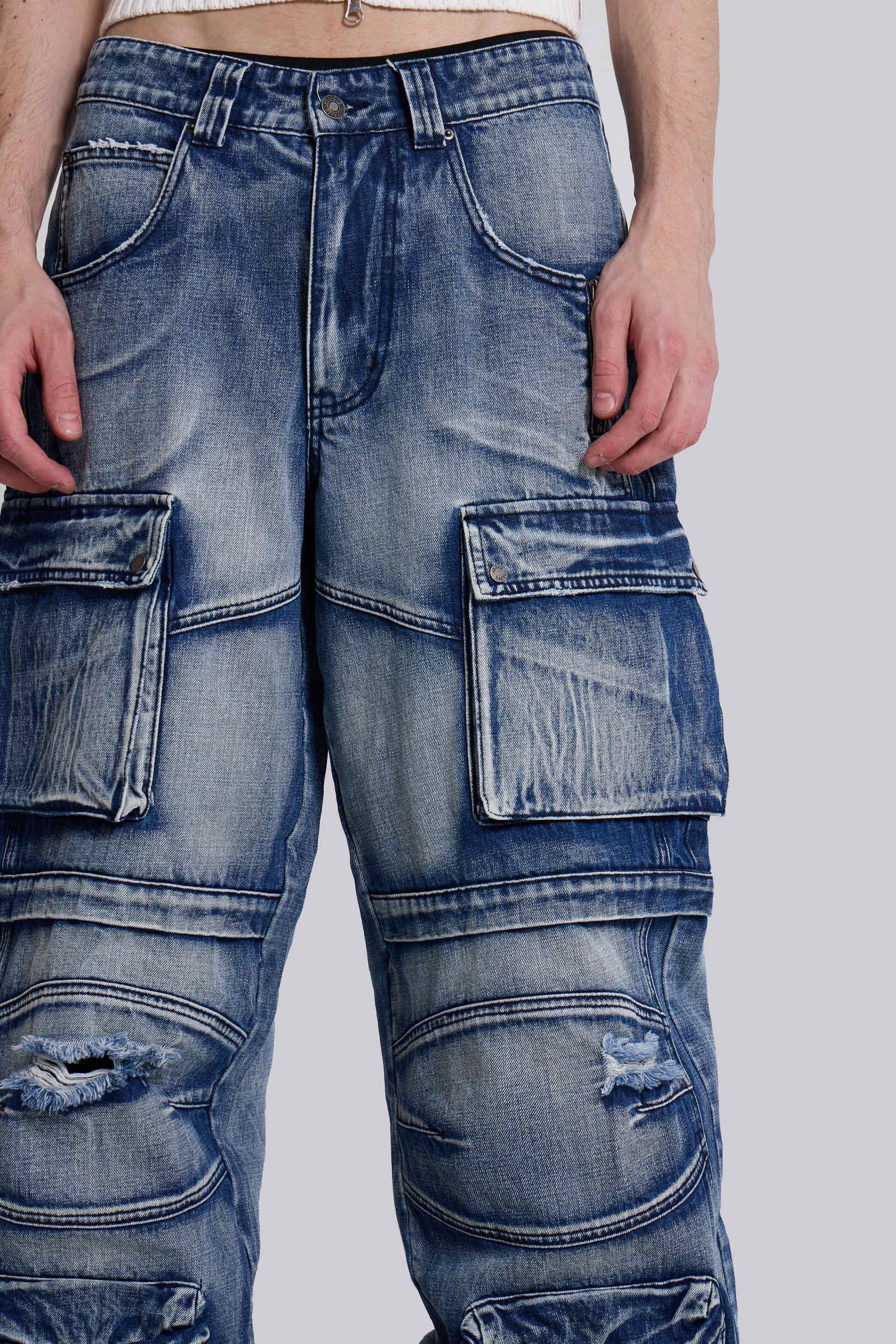 Shop Light Wash Apex Denim Cargos | Jaded London | Clothing