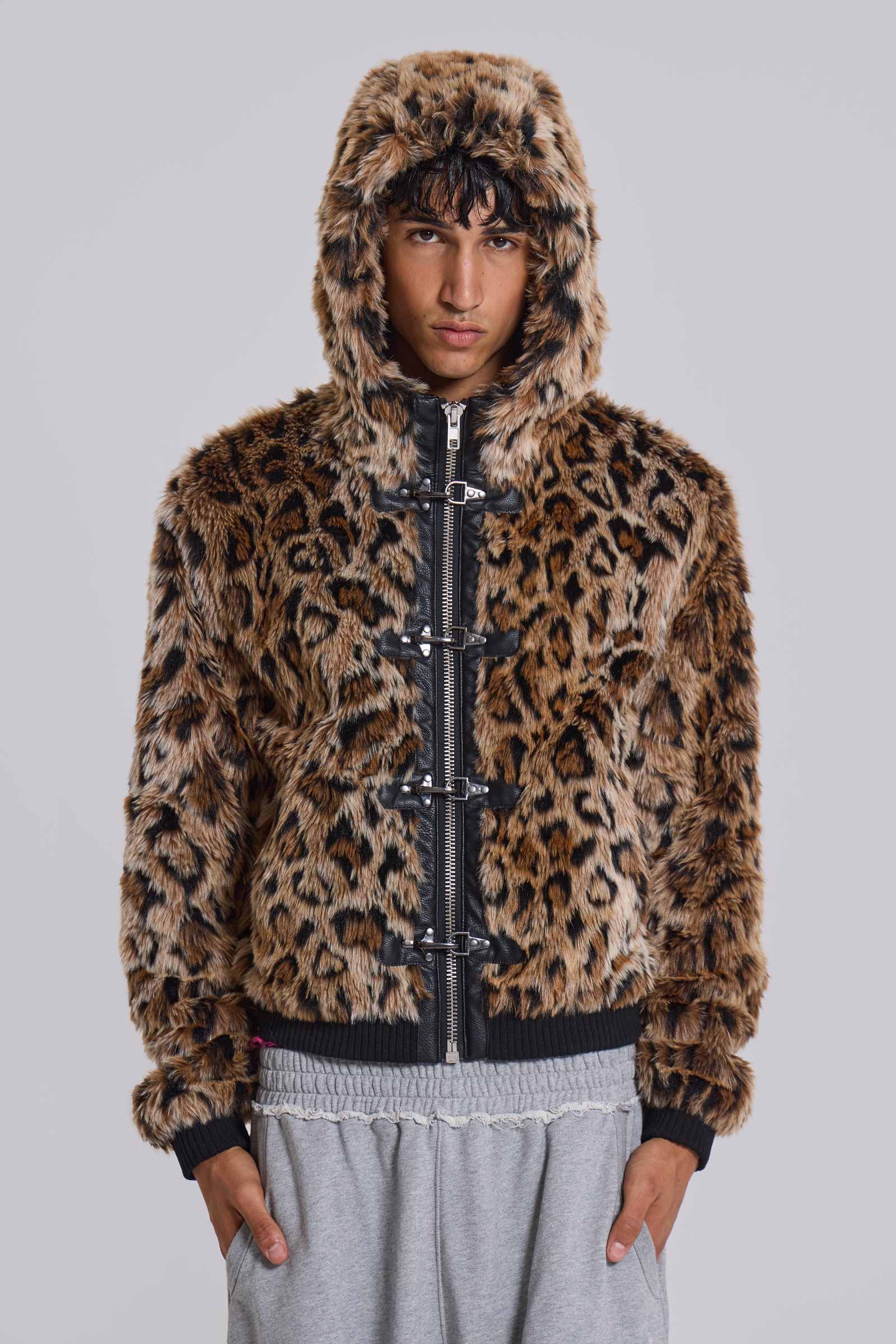 Leopard Faux Fur Hooded Mendoza Jacket | Jaded Man – Jaded London