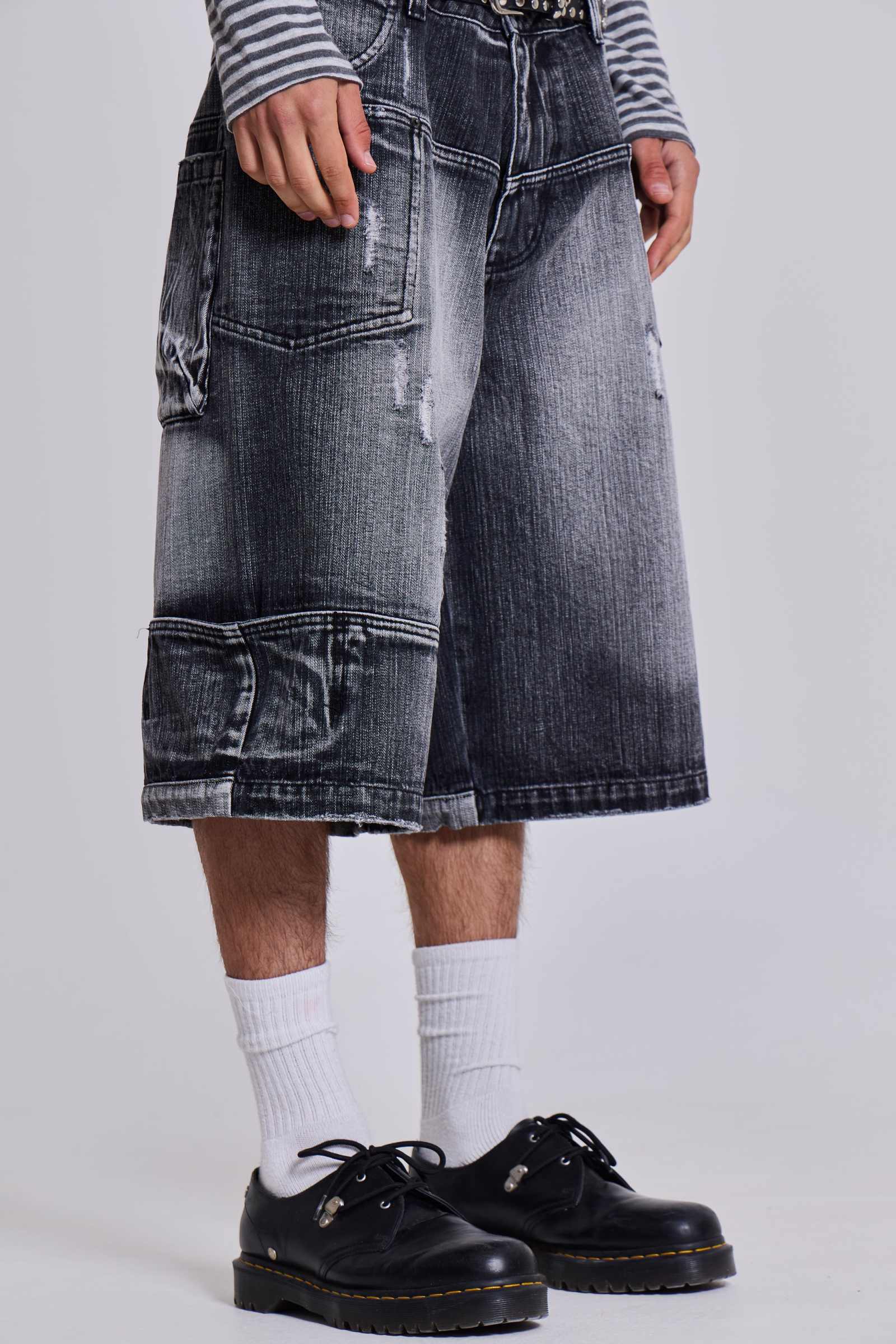 Shop Washed Black Mason Jorts | Jaded London | Clothing