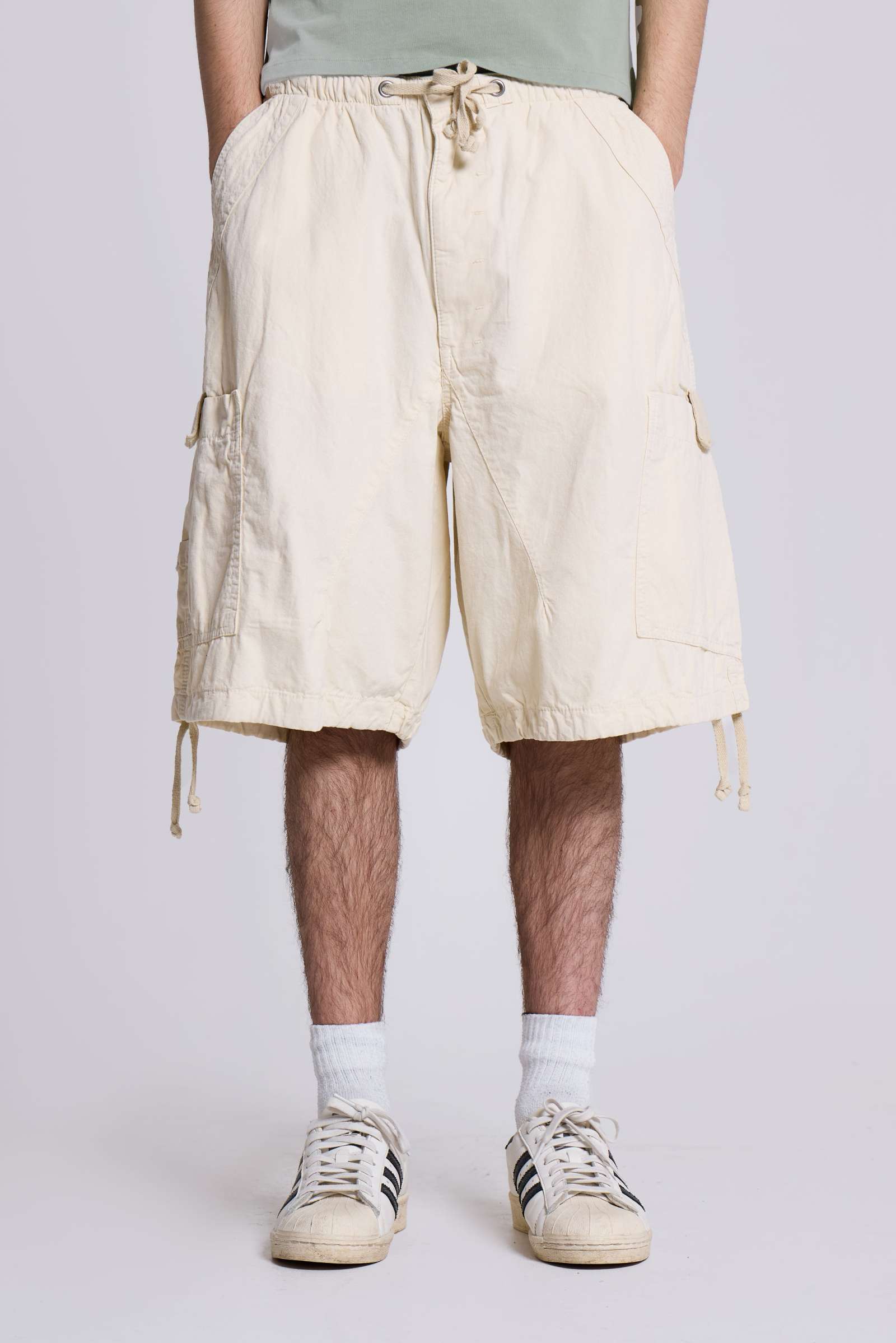 Shop Ecru Parachute Cargo Baggy Shorts| Jaded London | Clothing