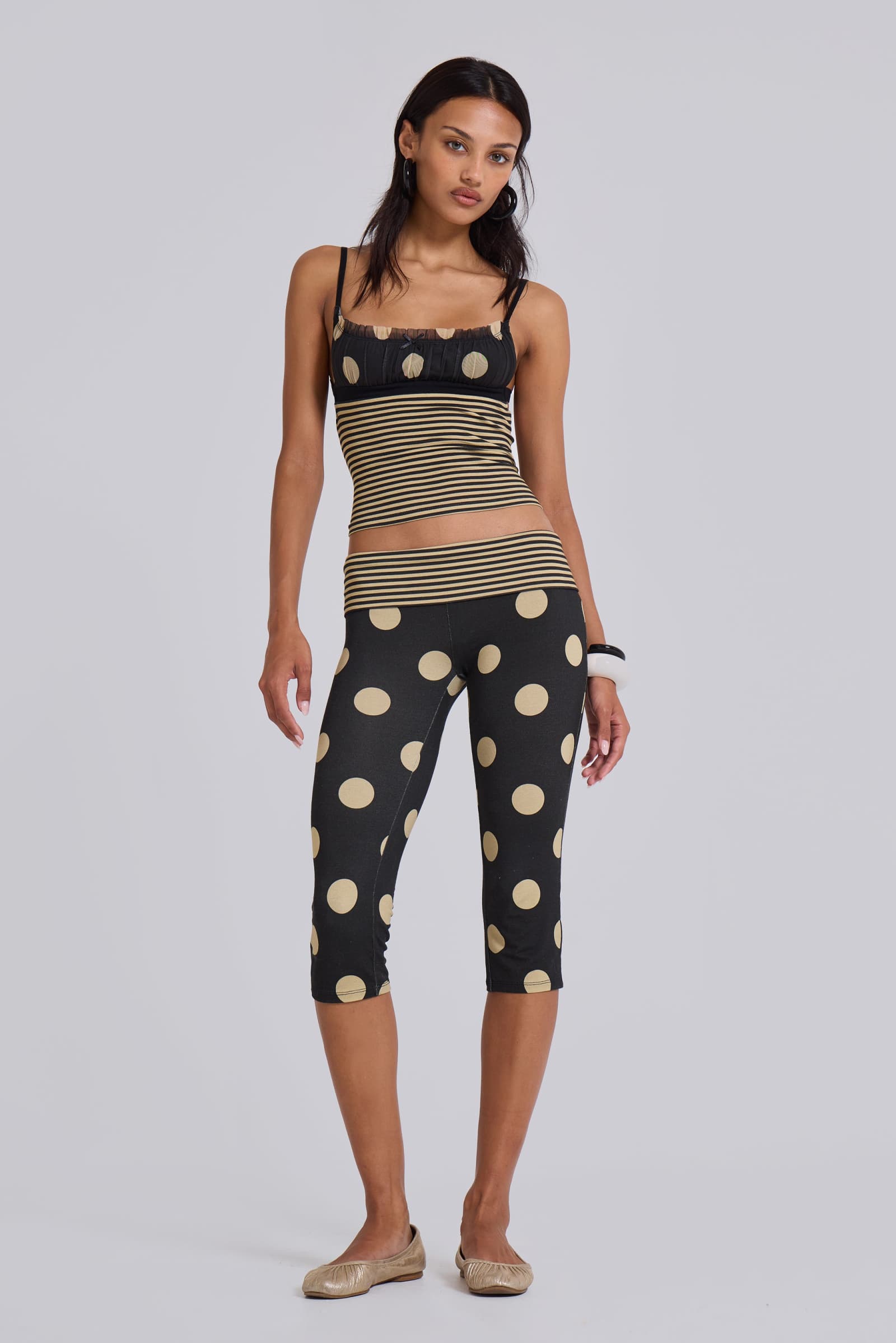 Lola Foldover Capris in Polkadot Stripe | Jaded London | Clothing
