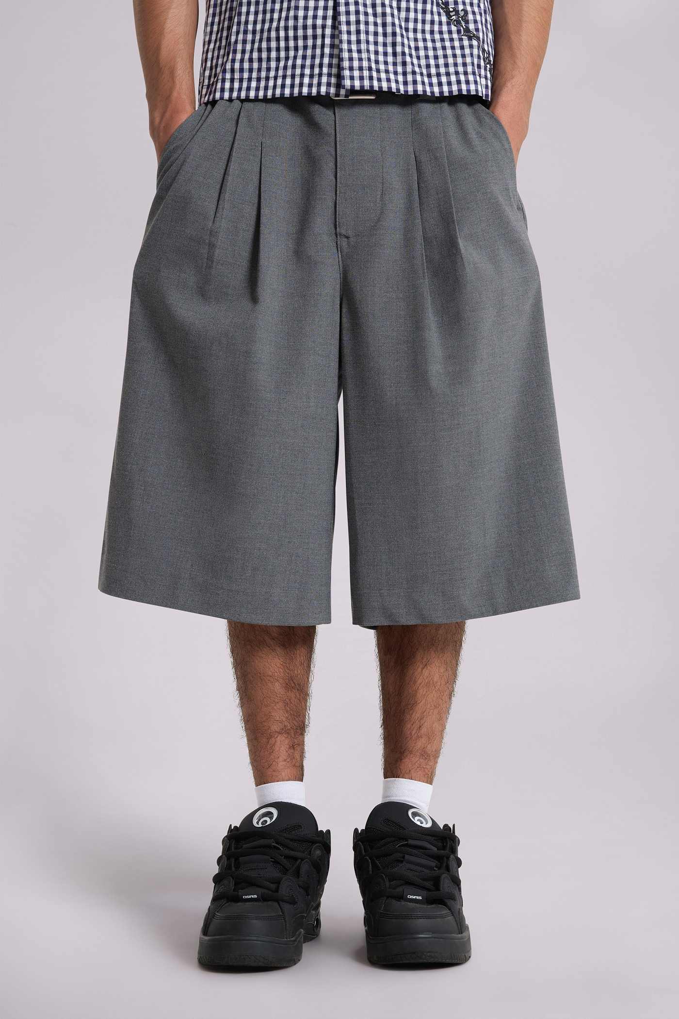 Shop Grey Goliath Tailored Baggy Shorts| Jaded London | Clothing